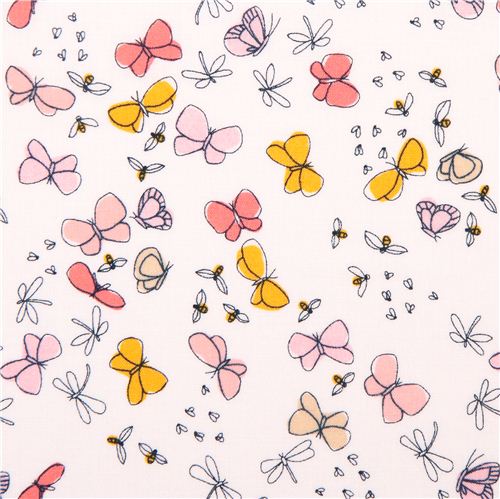 Flutterflies Coral butterfly Cloud 9 organic fabric Arcadia Fabric by ...