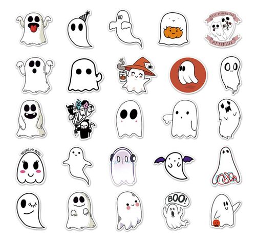 Friendly ghosts 50 unique designs flake diecut sticker pack - modes4u