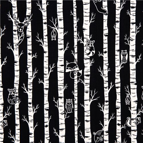 Glow in the dark forest on black cotton fabric Michael Miller Fabric by ...