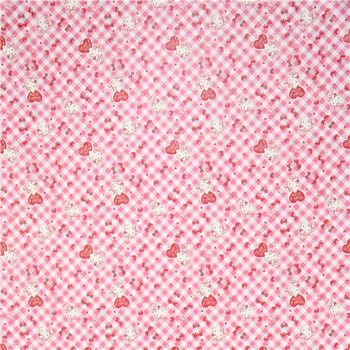 Hello Kitty cherry pink checkered laminate fabric - modeS4u