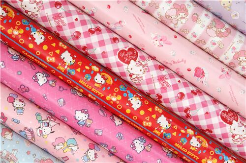 Hello Kitty cherry pink checkered laminate fabric - modeS4u