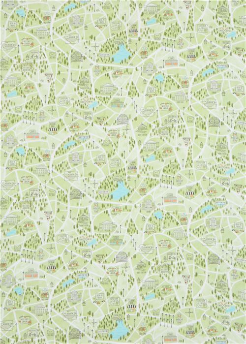 Ink & Arrow green town map fabric - modeS4u