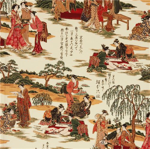 Japanese geisha fabric with poems by Robert Kaufman Fabric by Robert ...