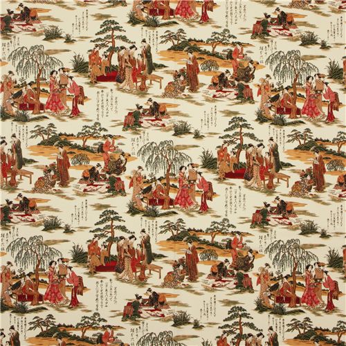 Japanese geisha fabric with poems by Robert Kaufman Fabric by Robert ...