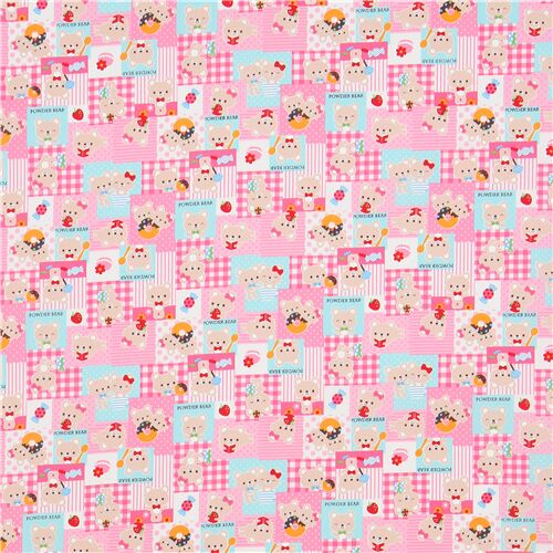 Japanese pink patchwork fabric with bears - modeS4u