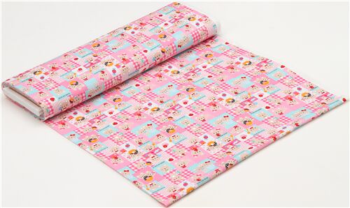 Japanese pink patchwork fabric with bears - modeS4u