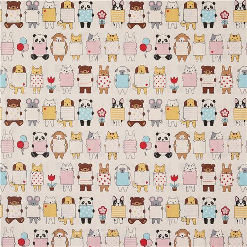 Kokka cotton fabric with cartoon animals bear sheep - modeS4u