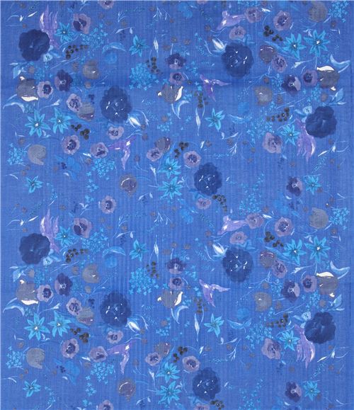 Kokka double gauze dark blue flower metallic nani iro fabric - modeS4u