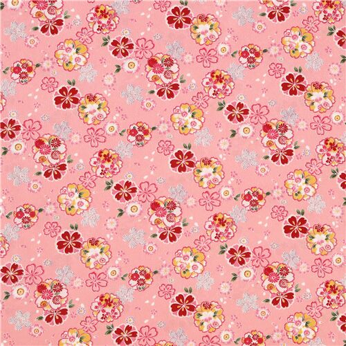 Kokka pink floral textured japanese kimono fabric - modeS4u