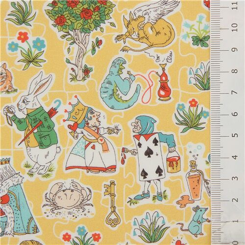 Liberty Fabrics Tana Lawn yellow Alice in Wonderland fairy tale fabric ...