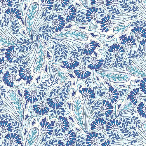 Remnant (39 x 110 cm) - Liberty Fabrics blue Jacobean flower and leaf ...