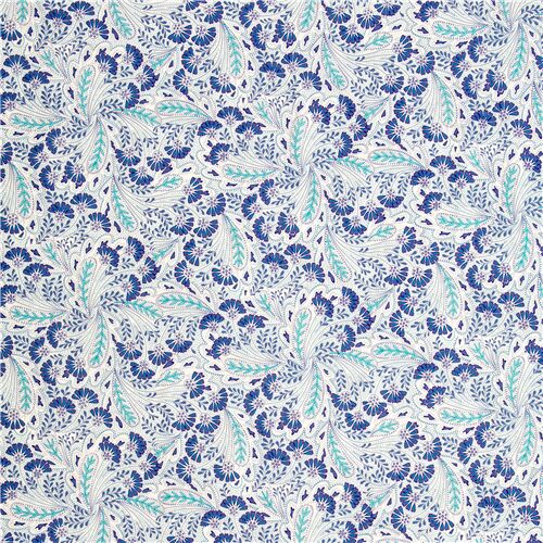 Liberty Fabrics blue Jacobean flower and leaf pattern fabric - modeS4u