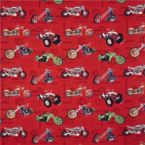 OCC Chopper Motorräder roter Baumwollstoff USA by Michael Miller - modeS4u