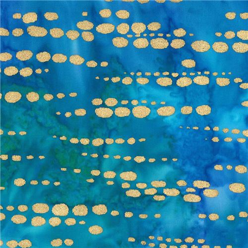 Michael Miller blue batik fabric with metallic gold dots Fabric by ...