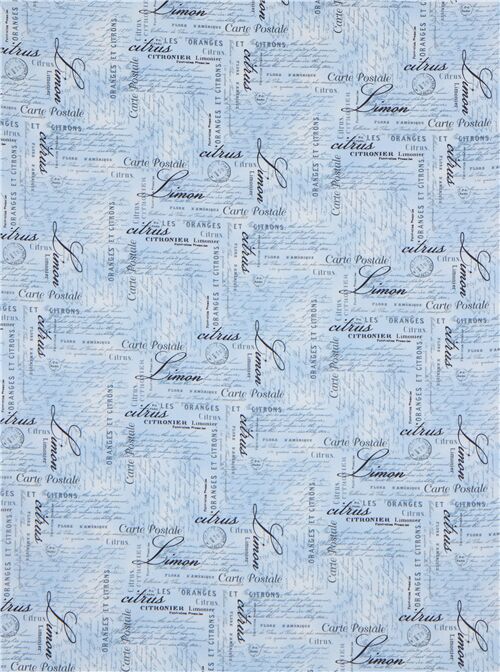 Michael Miller blue fabric with cursive writing - modeS4u
