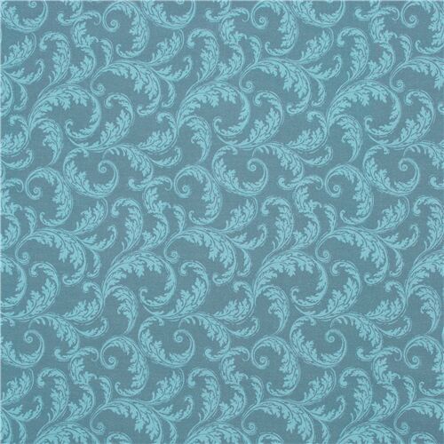 Michael Miller blue french scroll pattern on cotton fabric - modeS4u