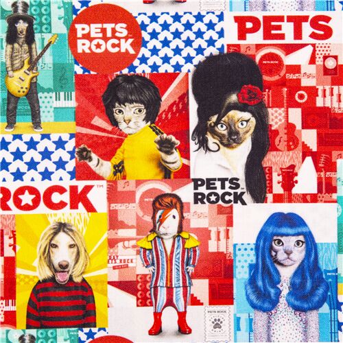 Michael Miller cotton fabric with patches punk rock pets red yellow ...