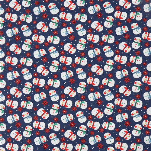 Michael Miller snowman fabric in navy blue and metallic gold with ...