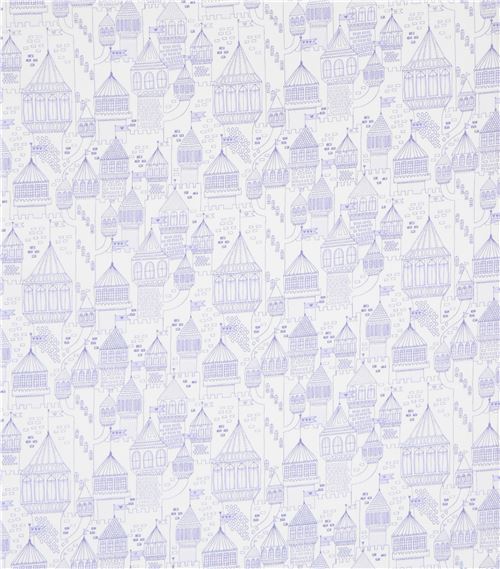 Remnant (17 x 112 cm) - Moda fabric in white with purple castle towers ...