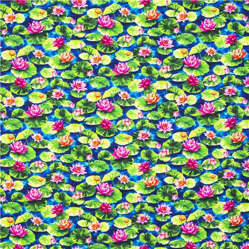 Multicolor cotton fabric Michael Miller US lotus flowers pond - modeS4u