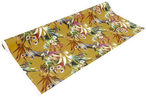 Multicolor flower print by Stof France mustard cotton fabric - modeS4u