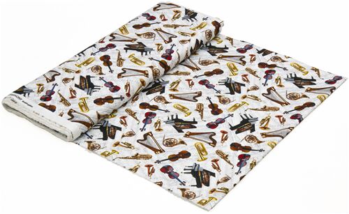 Music score and instruments white cotton fabric Michael Miller - modeS4u