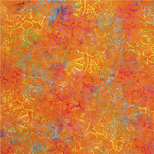 Orangefarbener Timeless Treasures Batikstoff mit üppigem Paisley ...