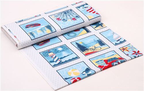 Patchwork lake boat holiday fabric USA Weekend Retreat Fabric by ...