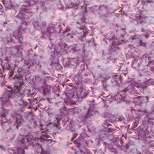 Lila Timeless Treasures Batikstoff mit fünf Blütenblättern und ...