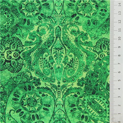 QT Fabrics green ombre fabric with mandala flower pattern - modeS4u