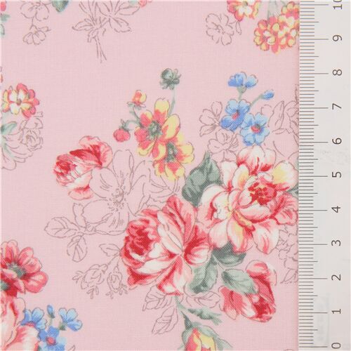 Quilt Gate pink fabric with retro rose pattern - modeS4u