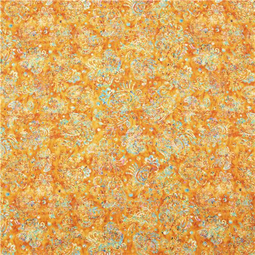 Quilting Treasures orange print fabric with colourful paisley motif ...
