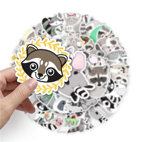 Raccoon 50 unique designs wild animals diecut sticker pack - modes4u