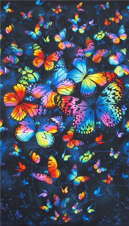 Rainbow large small butterfly Timeless Treasures panel fabric Fabric by ...