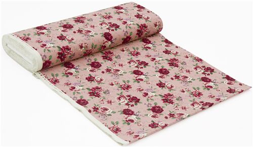 Red and pink roses on pink Canvas Fabric from Japan - modeS4u