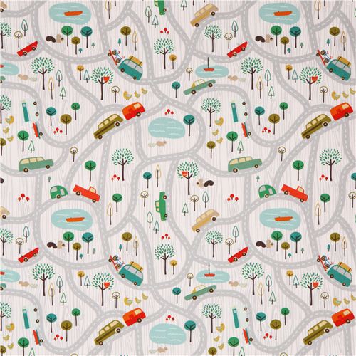 Riley Blake vehicle street car fabric grey Scenic Route Fabric by Riley ...