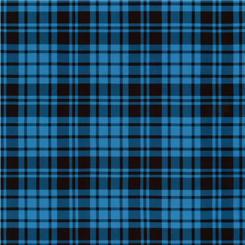 Remnant (28 x 112 cm) - Robert Kaufman blue and black checkered fabric ...