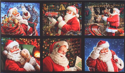 Robert Kaufman colorful Santa Claus Christmas panel fabric - modeS4u