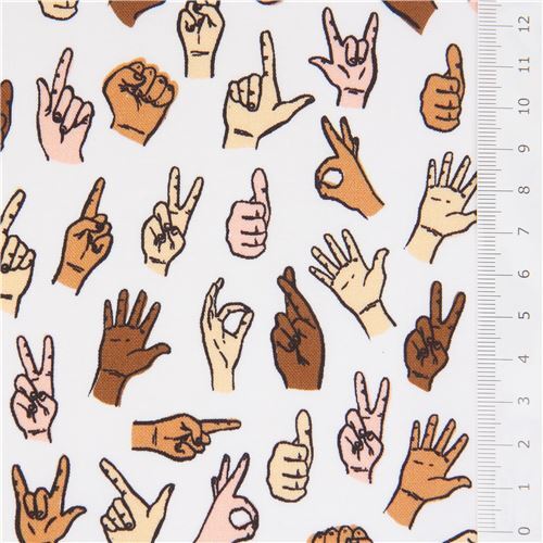 Remnant (45 x 112 cm) - Robert Kaufman hand gesture fabric in white ...