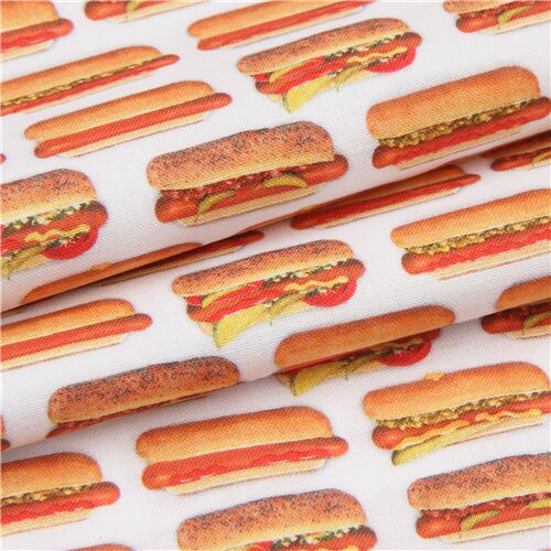 Robert Kaufman hot dog fabric in white - modeS4u