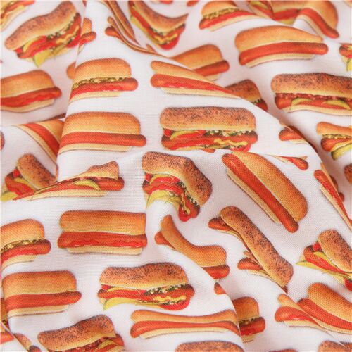 Robert Kaufman hot dog fabric in white - modeS4u