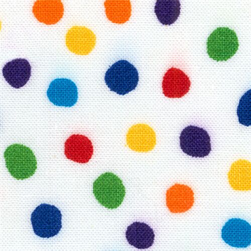 Robert Kaufman white fabric with mini rainbow polka dots - modeS4u