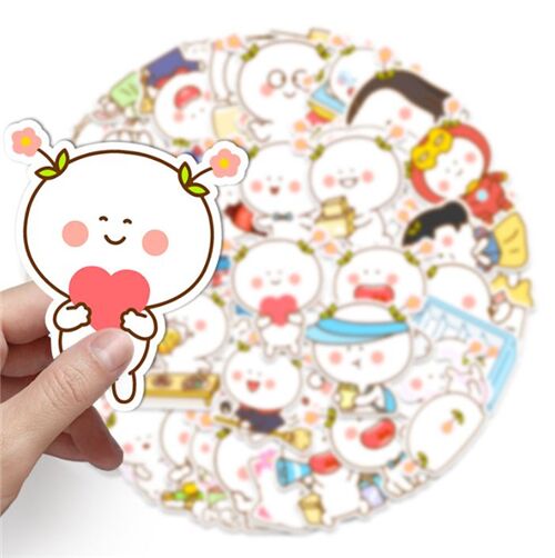 Round characters pink cheeks diecut sticker pack cute 53 unique designs ...