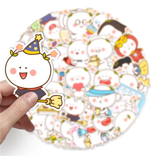 Round characters pink cheeks diecut sticker pack cute 53 unique designs ...