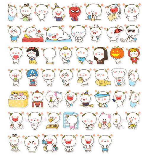 Round characters pink cheeks diecut sticker pack cute 53 unique designs ...
