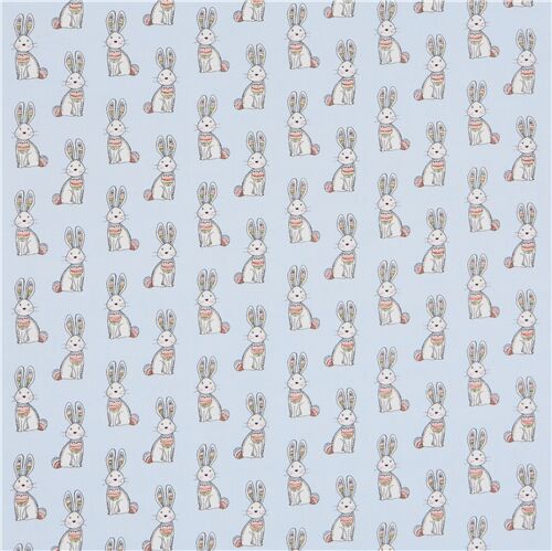 Hellblauer Stoff mit bunten Hasen von Kawaii Fabrics - modeS4u