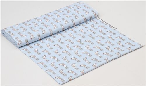 Hellblauer Stoff mit bunten Hasen von Kawaii Fabrics - modeS4u