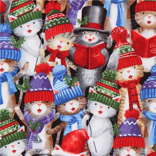 Timeless Treasures Christmas fabric with winter cats Fabric by Timeless ...