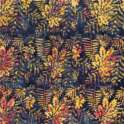 Timeless Treasures dark blue batik nature fabric with leaves - modeS4u
