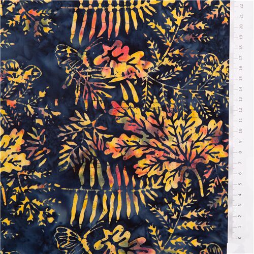 Timeless Treasures dark blue batik nature fabric with leaves - modeS4u